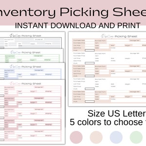 Printable Picking Sheet, Reseller Inventory Record Sheet, Picking Sheet ...