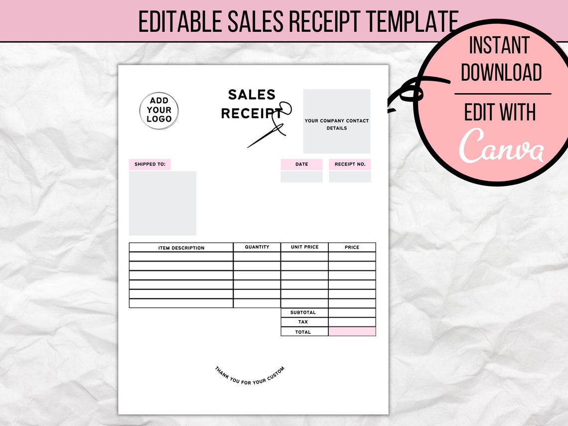 Editable Sales Receipt Template for Sewing Craft Business - Etsy Singapore