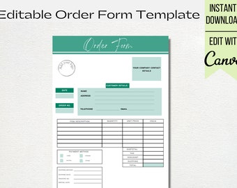 Pink Editable Order Form Template Printable and Customizable | Etsy