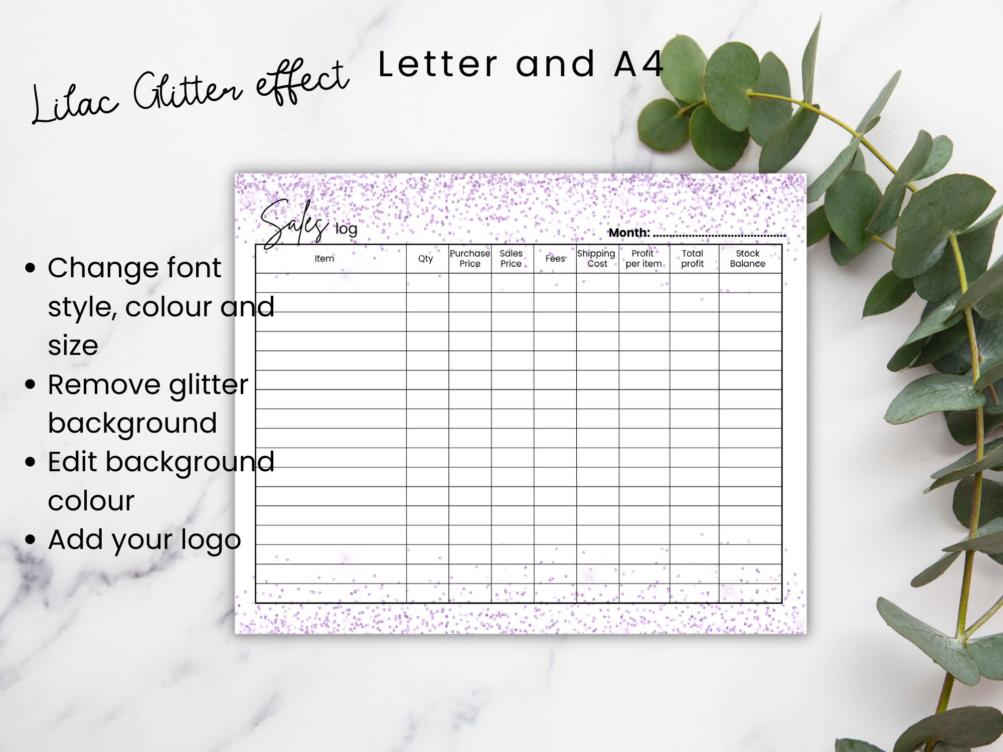 Beauty Branding Editable Sales Log Template, Sale and Purchase ...