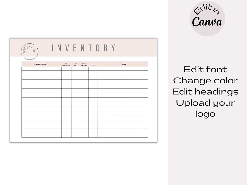 Editable Inventory Tracker, Printable Business Inventory Record ...
