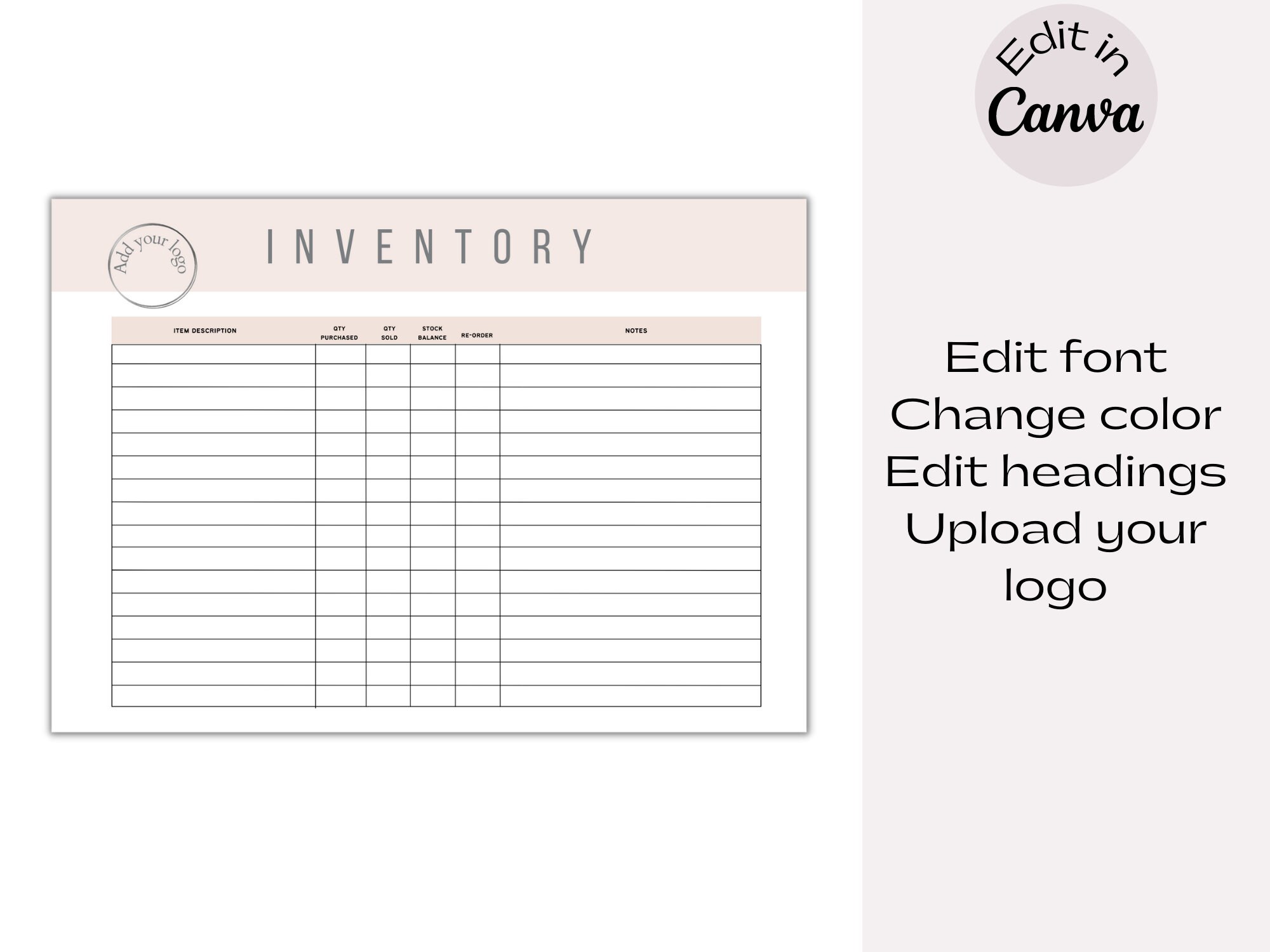 Editable Inventory Tracker, Printable Business Inventory Record ...