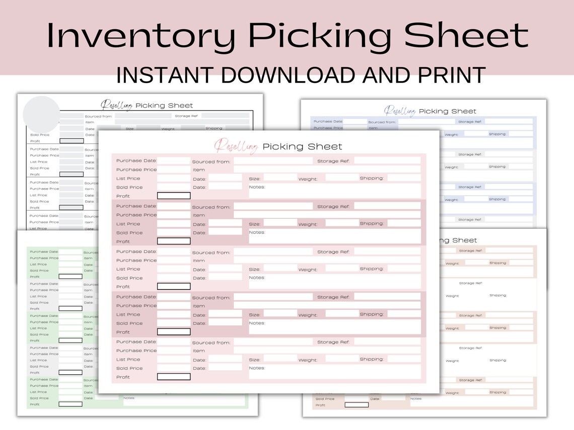 Printable Picking Sheet, Reseller Inventory Record Sheet, Picking Sheet ...