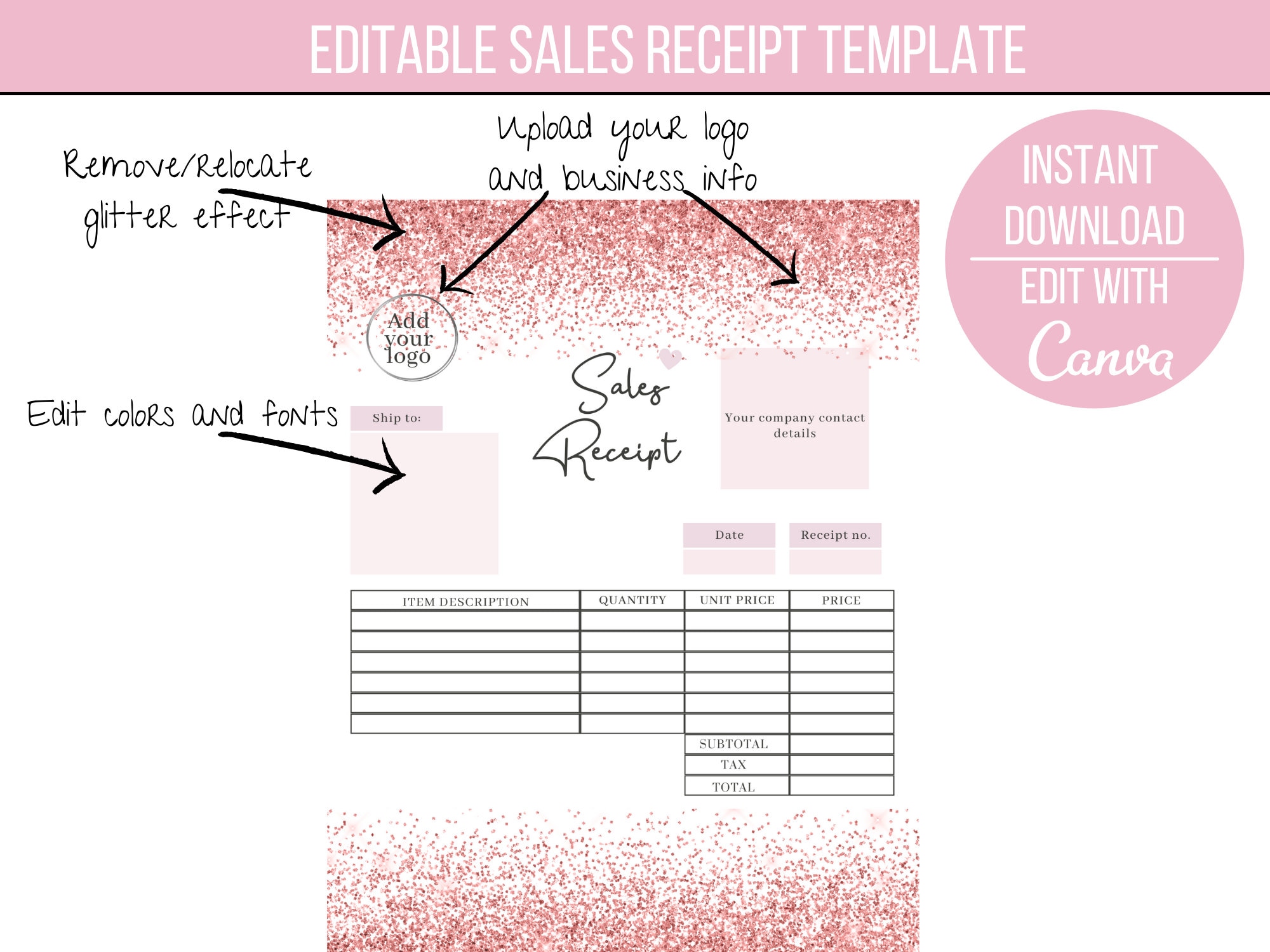Editable Business Sales Receipt Template, Customizable and Printable ...