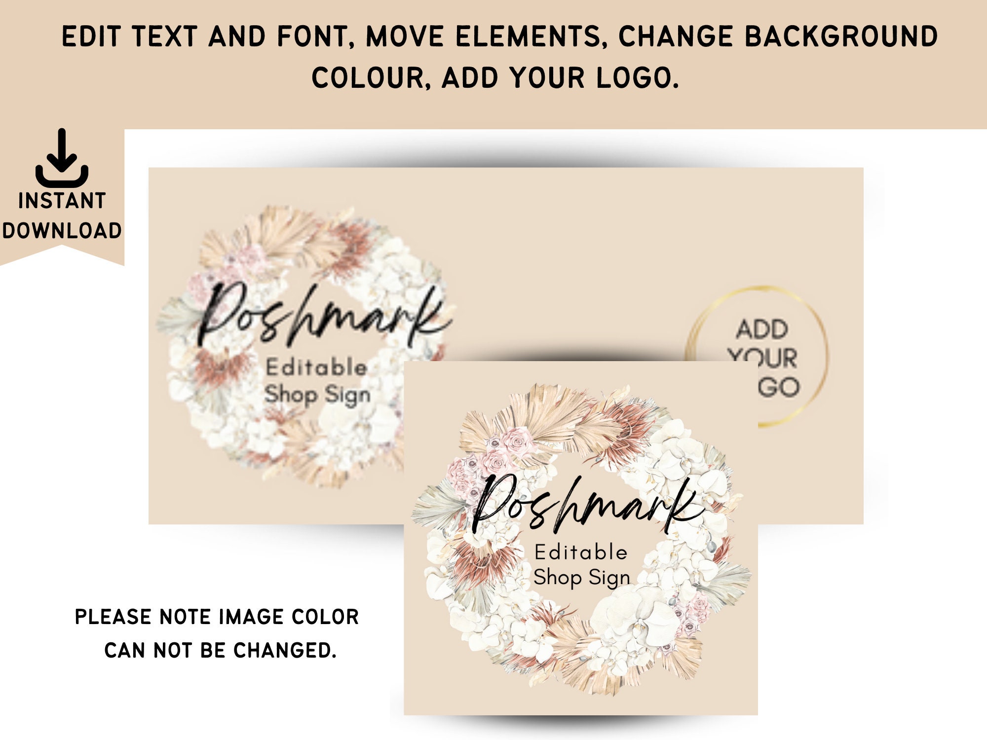 Poshmark Editable Shop Sign and Banner Templates Floral Wreath - Etsy
