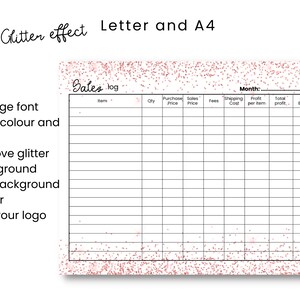 Pink Glitter Editable Sales Log Template, Sale and Purchase Inventory ...