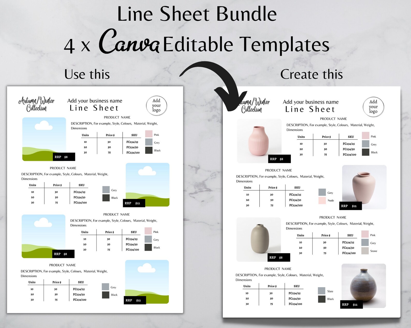 Editable Line Sheet Templates Bundle, Wholesale Linesheet Templates - Etsy