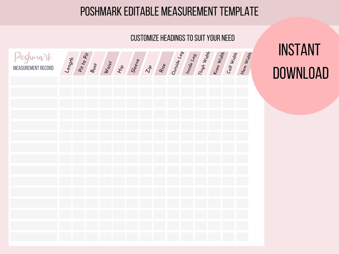 Poshmark Editable Measurement Template | Record of Measurements ...