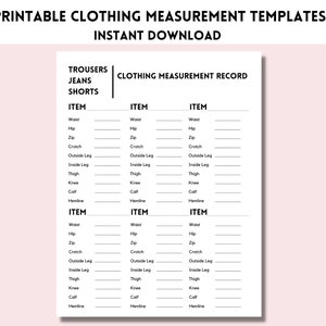 Printable Clothing Measurement Template | Reseller Measuring Record ...