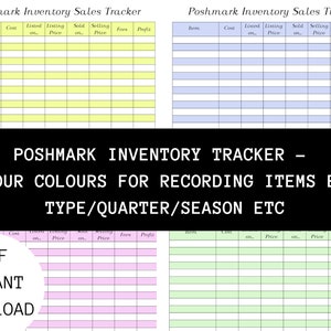 Poshmark Inventory Sales Tracker in Four (4) Colours | Reseller ...