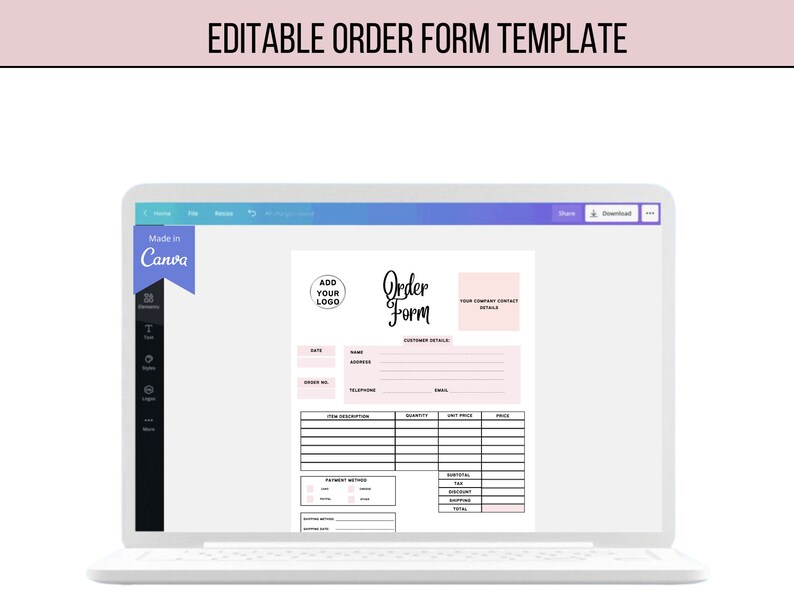Editable Order Form, Small Business Printable Forms, Order Form ...