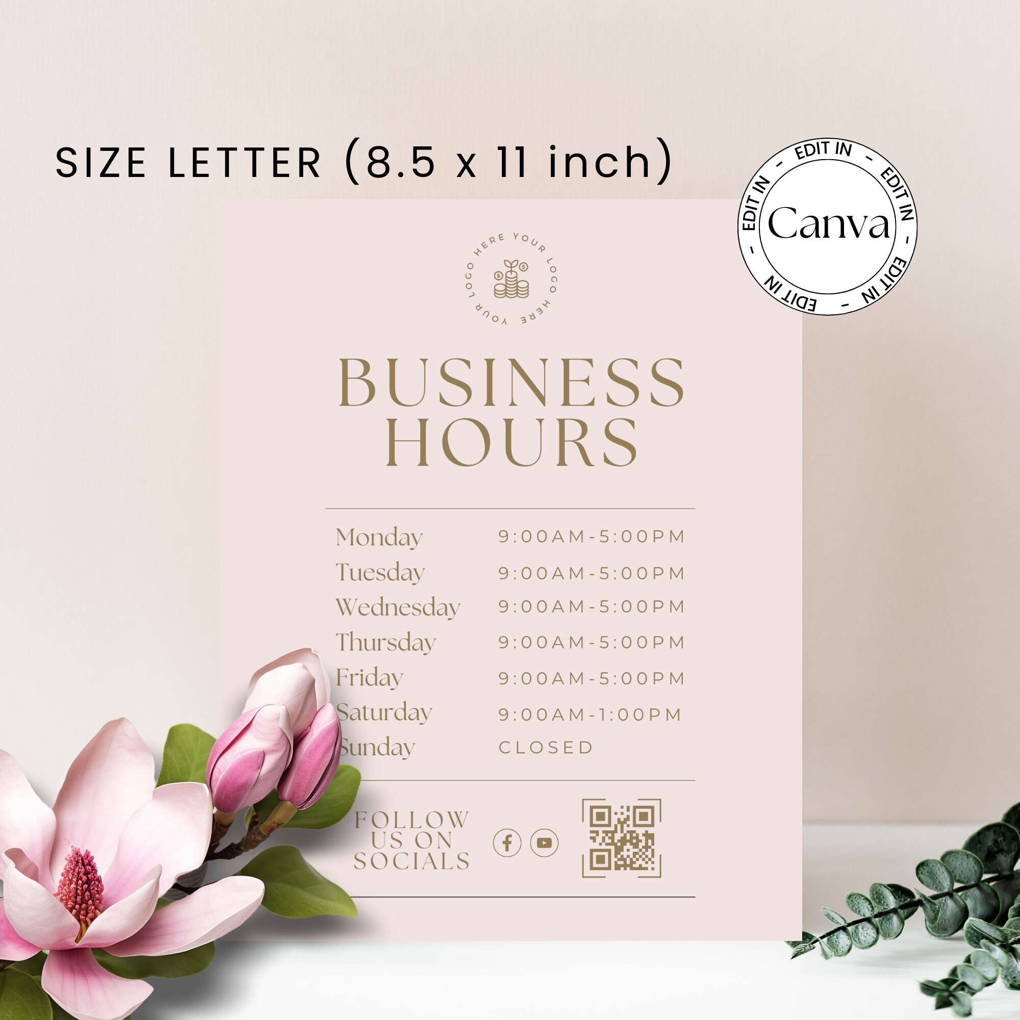Business Hours Sign Template, Salon Opening Times Window Display, Small ...