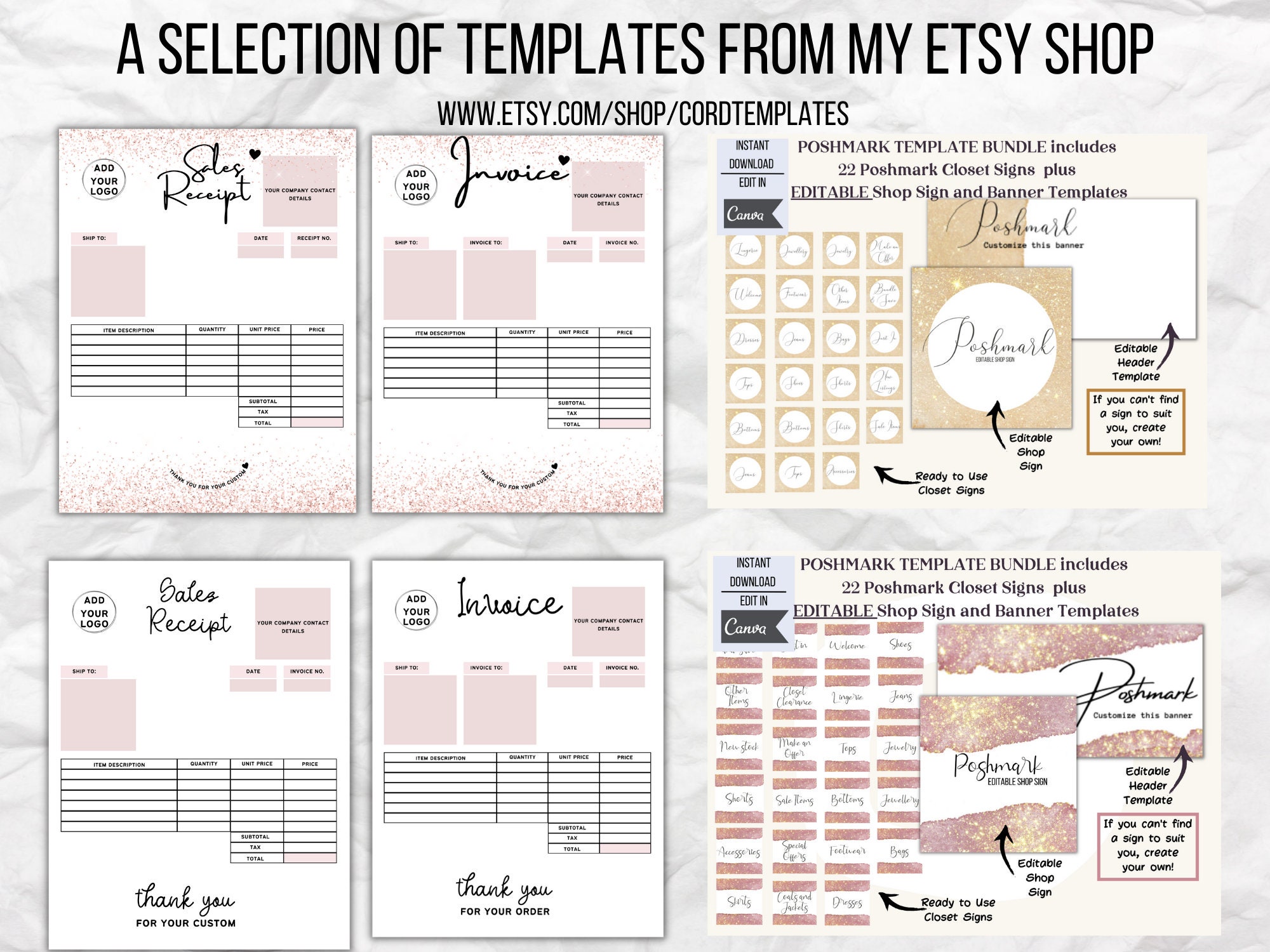 Pink Glitter Effect Editable Order Form Template, Printable and ...