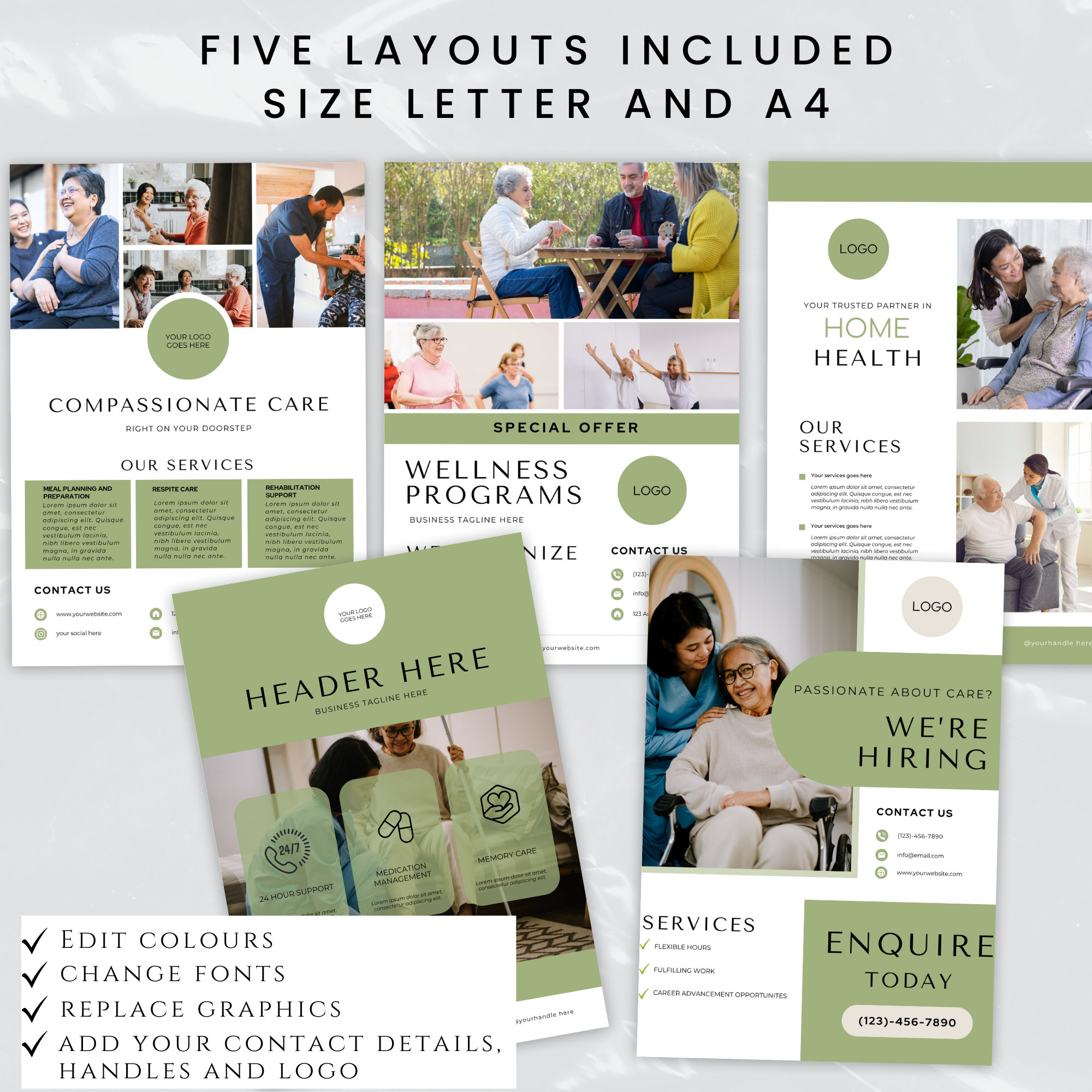 Home Care Service Flyers Pack, Flyers Templates for at Home Caregiver ...