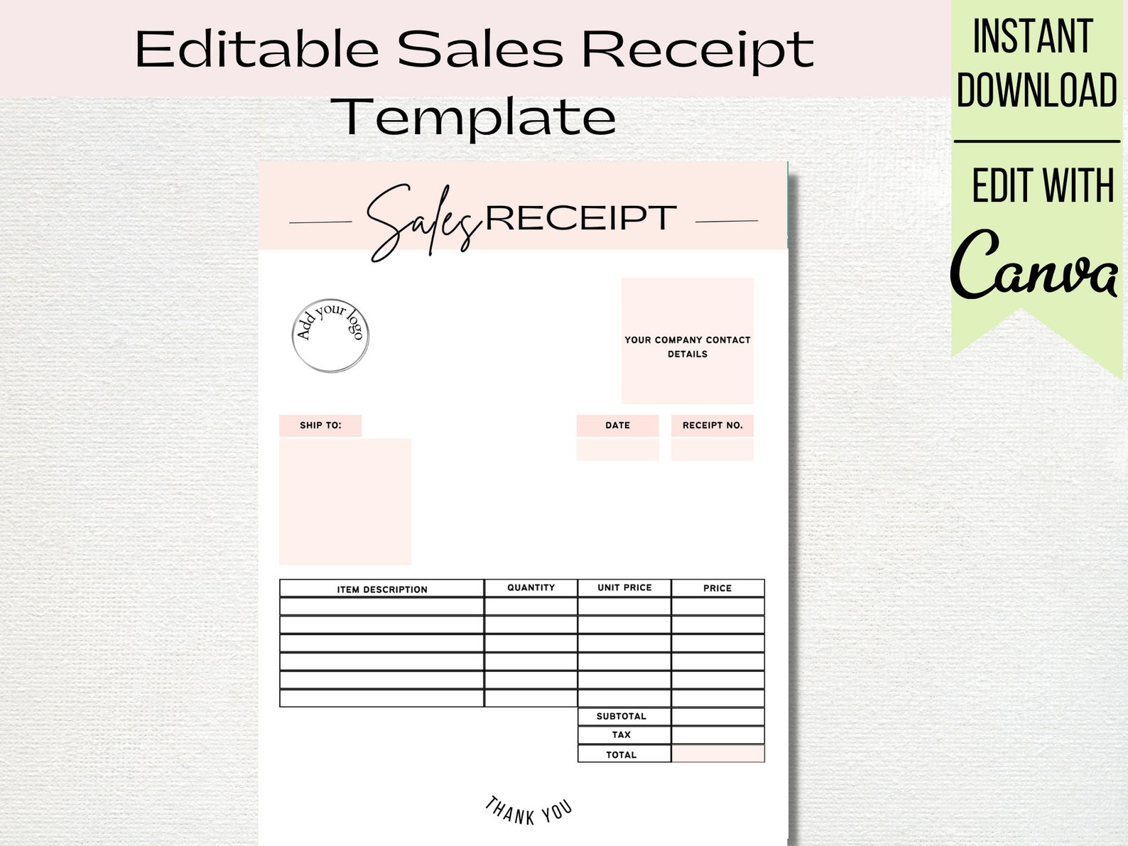 Editable Business Sales Receipt Template, Customizable and Printable ...