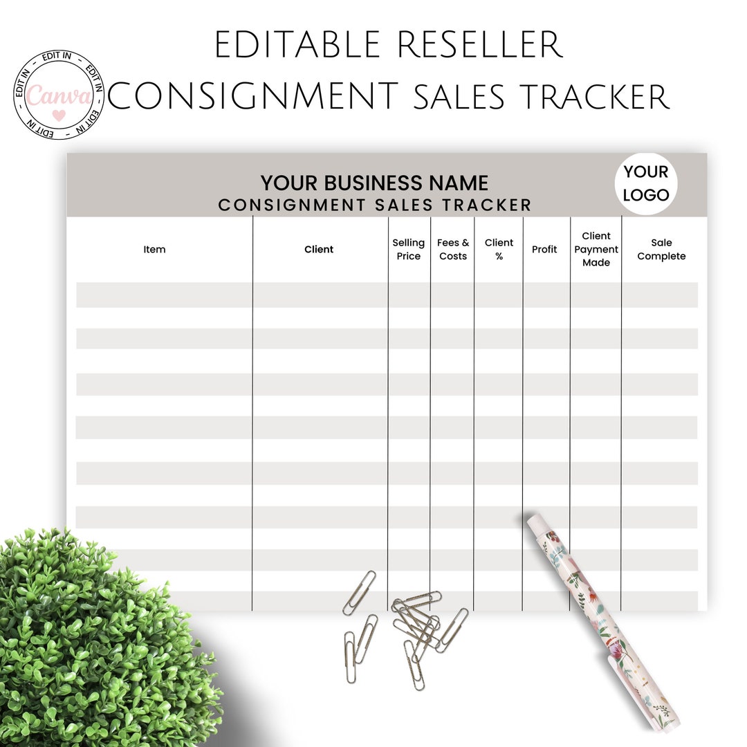 Consignment Sales Tracker Template, Neutral Editable Reseller ...