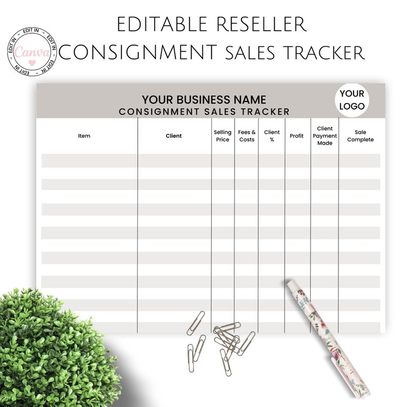 Consignment Sales Tracker Template, Neutral Editable Reseller ...