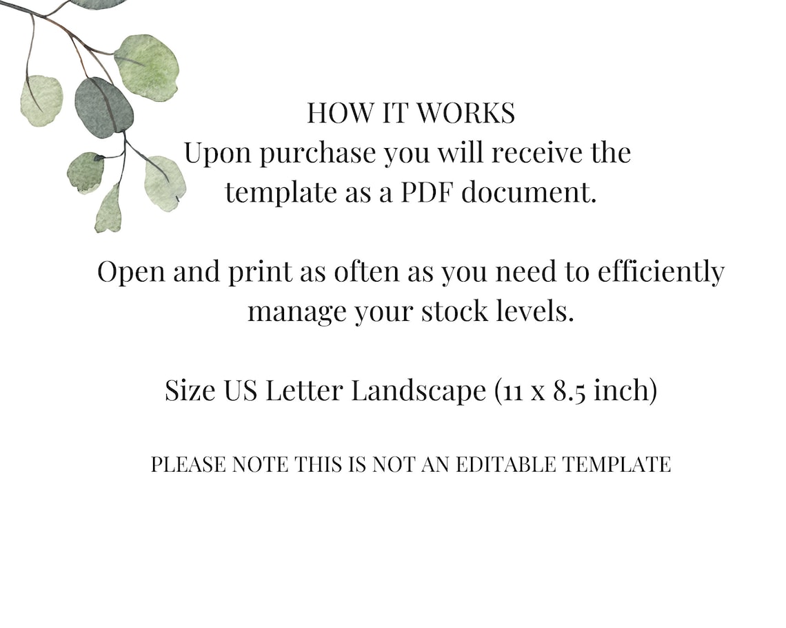 Stock Control Template, Inventory Management PDF Printable Record Sheet ...