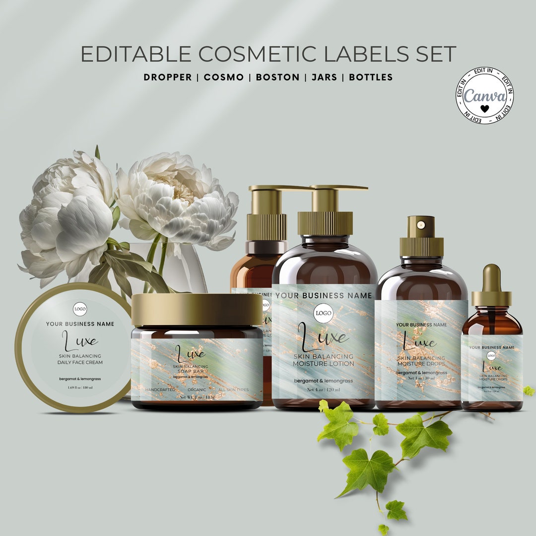 Cosmetic Bottle Labels Templates, Skincare Sticker Labels for Beauty ...