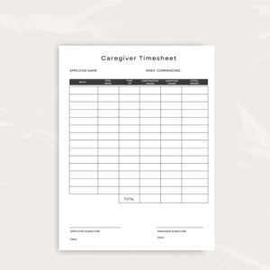 Home Care Timesheets and Caregiver Checklist Plan of Care, Editable ...