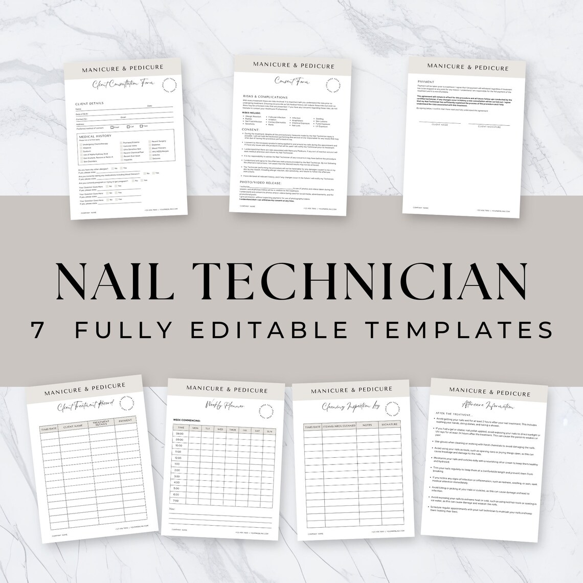 Editable Nail Technician Forms Bundle Neutral Esthetician - Etsy