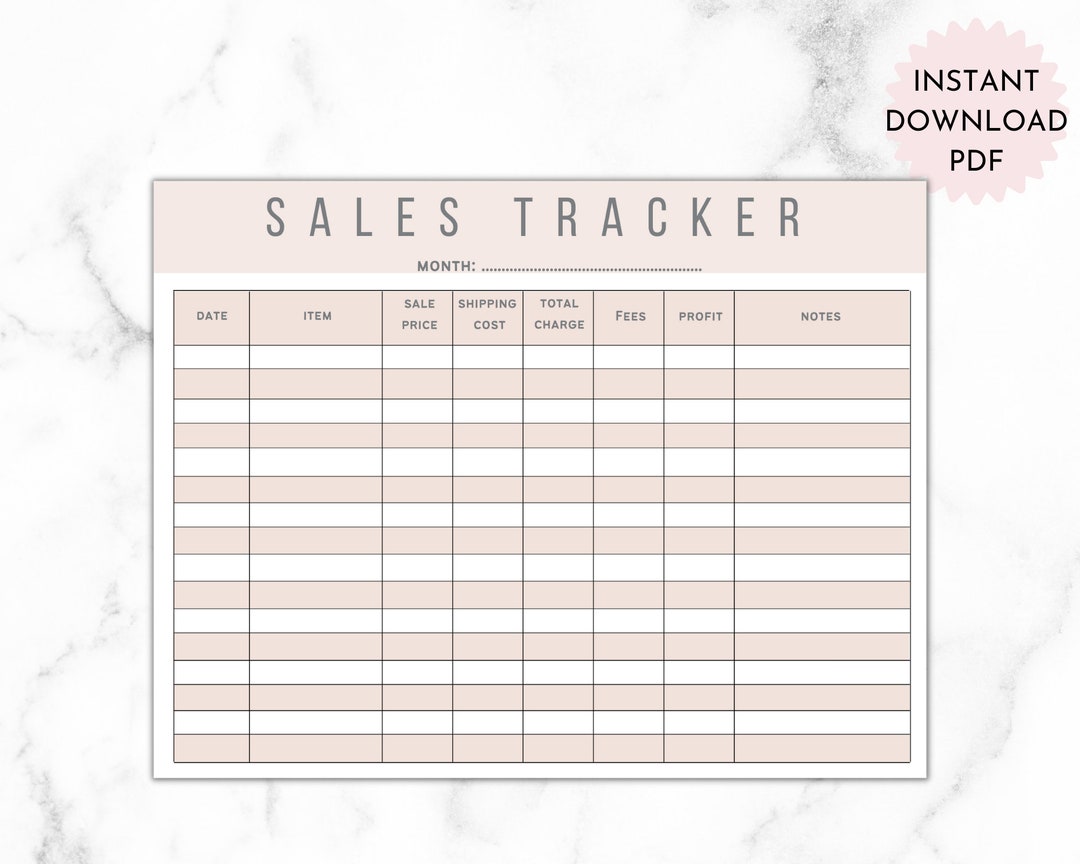 Sales Tracker Printable Template, Sales Log, - Sale Profits Tracker ...