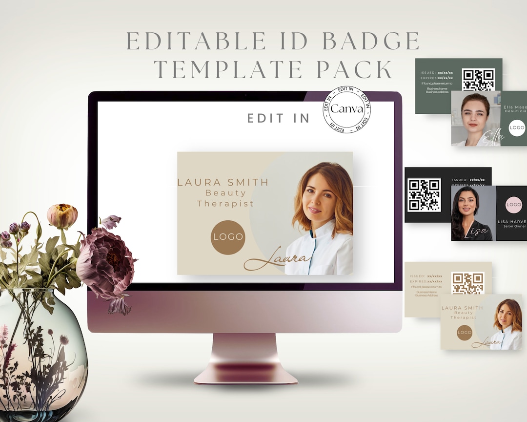 Editable Canva Badge Template, ID Badge Template, Salon Identity Card ...