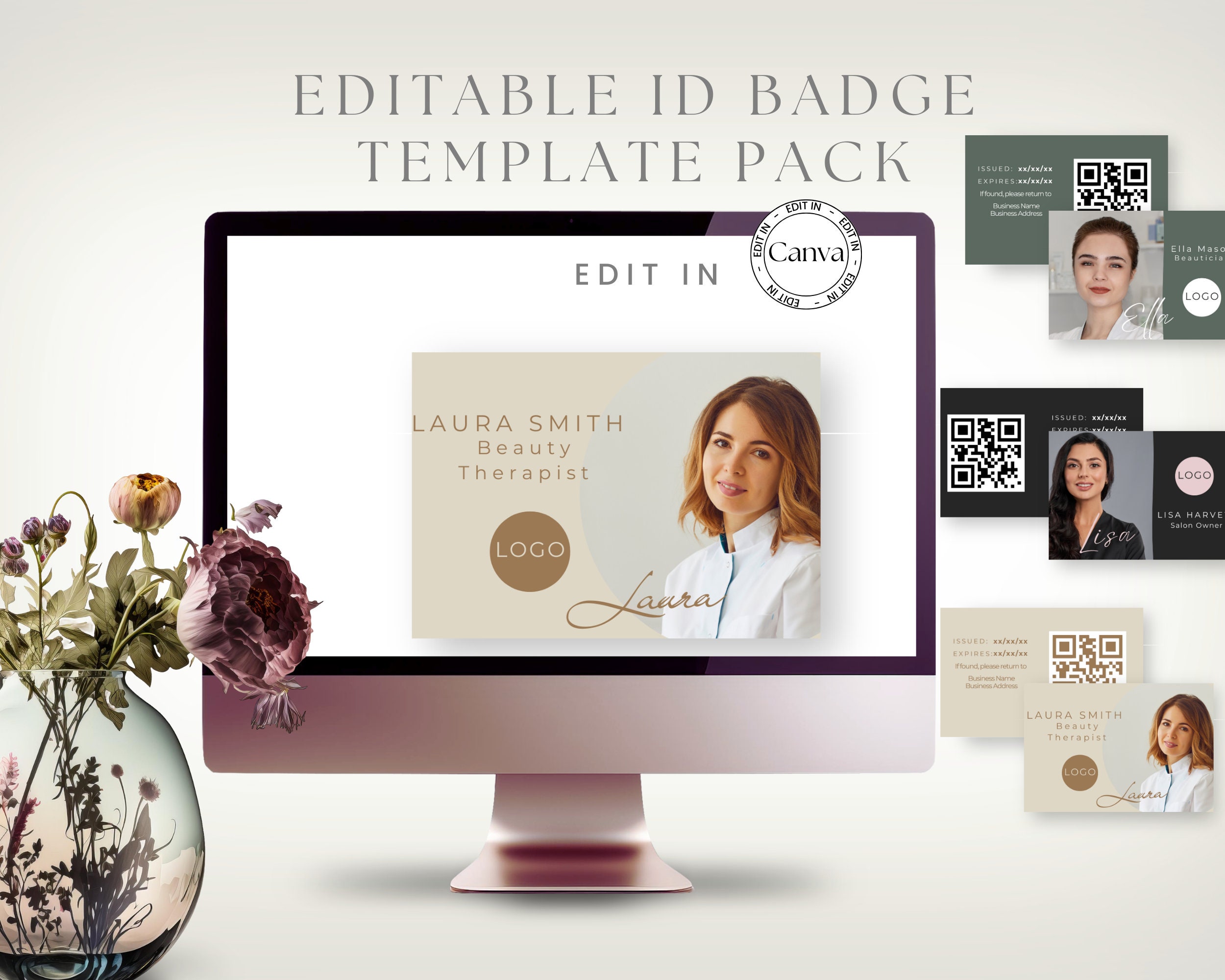 Editable Canva Badge Template, ID Badge Template, Salon Identity Card ...