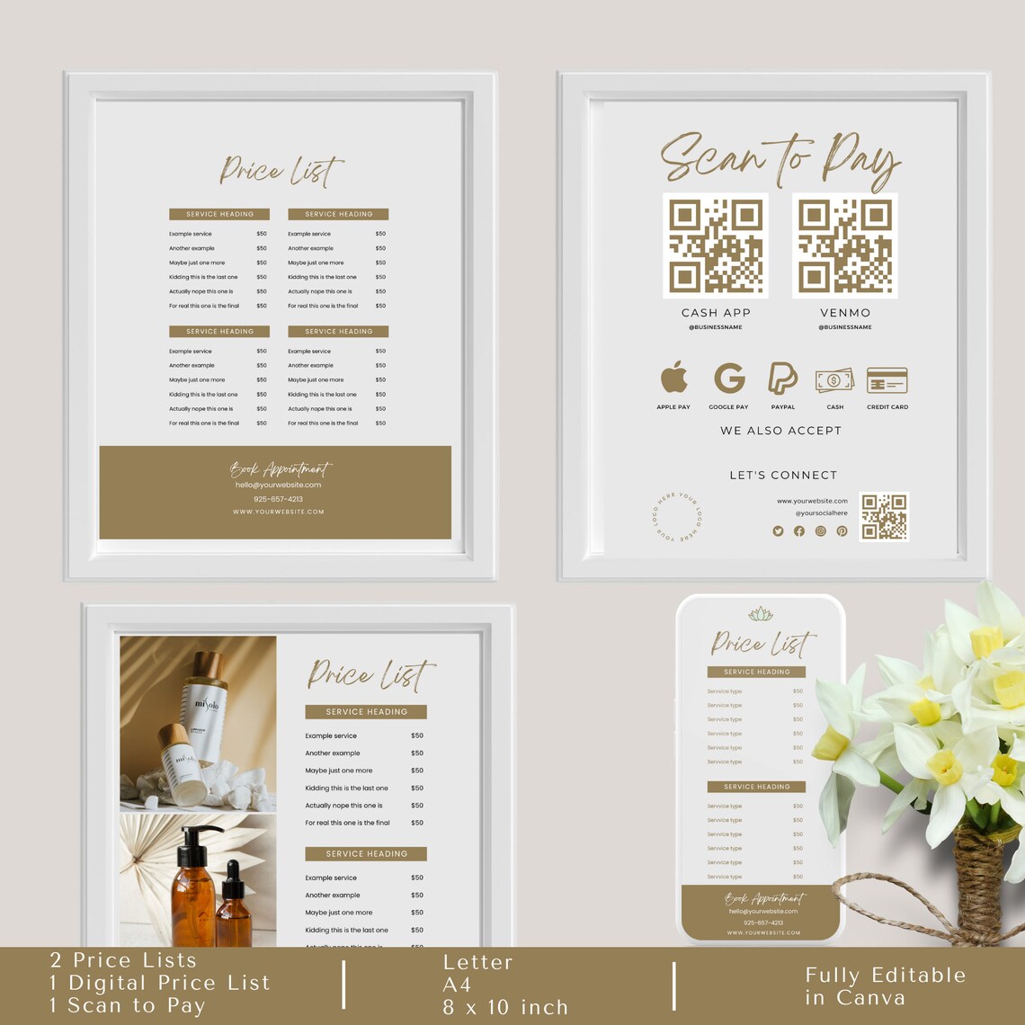 Editable Scan to Pay and Price List Template, QR Code and Price List ...