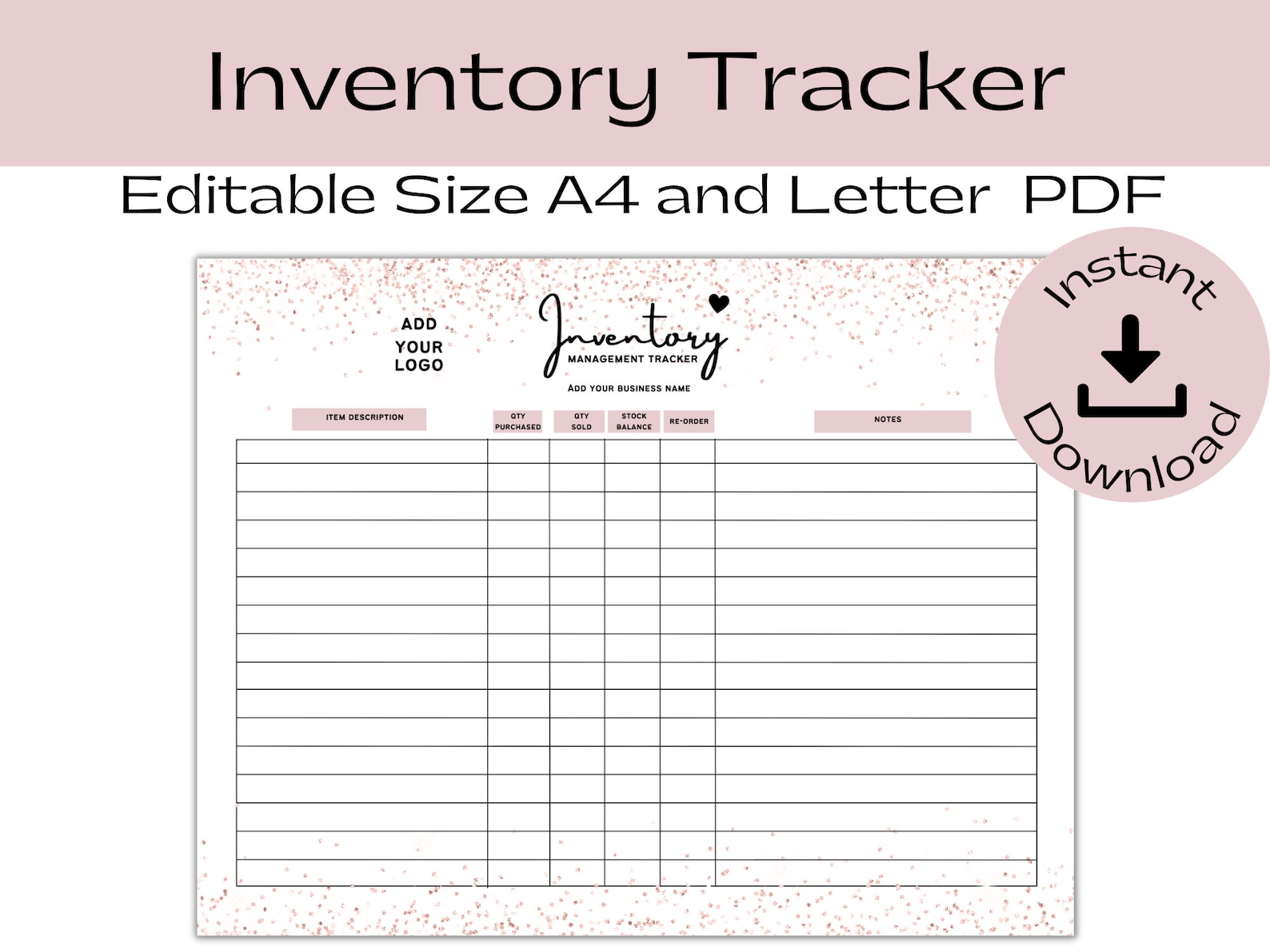 Editable Inventory Tracker, Printable Business Inventory Record ...