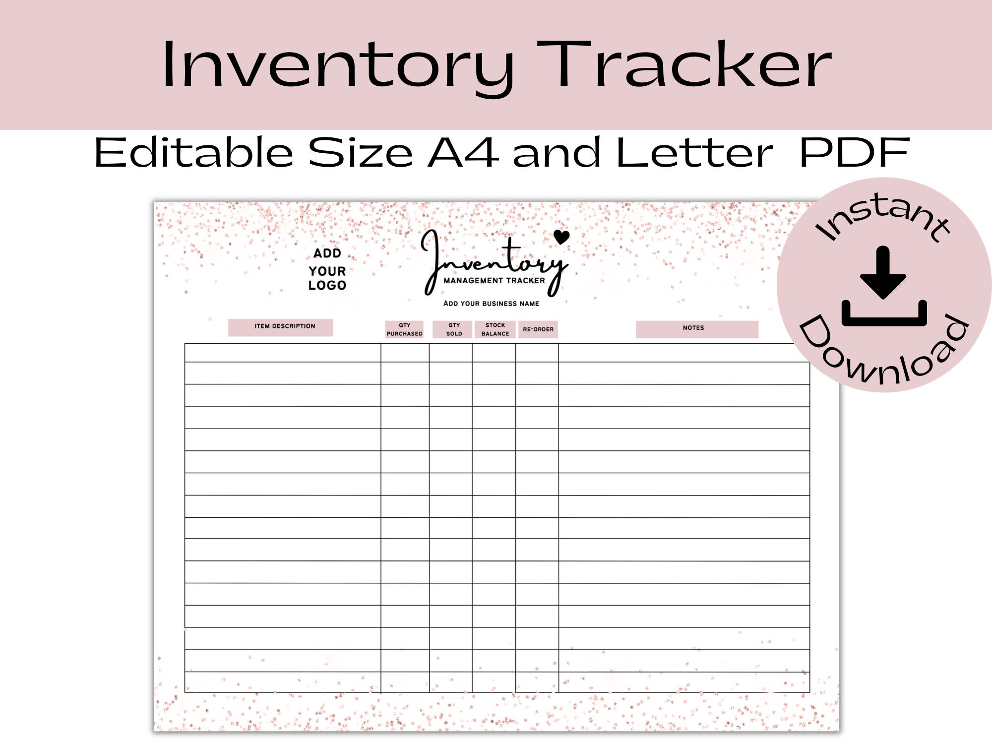 Editable Inventory Tracker, Printable Business Inventory Record ...