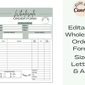 Wholesale Order Form Template, Canva Editable Order Sheet Template ...