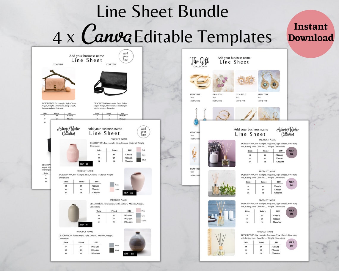 Editable Line Sheet Templates Bundle, Wholesale Linesheet Templates - Etsy