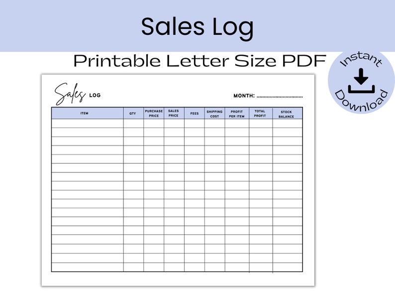 Sales Log Printable, Order and Profit Tracker Template, Business Sales ...