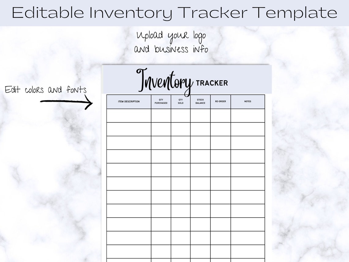 Editable Inventory Tracker, Printable Business Inventory Record ...