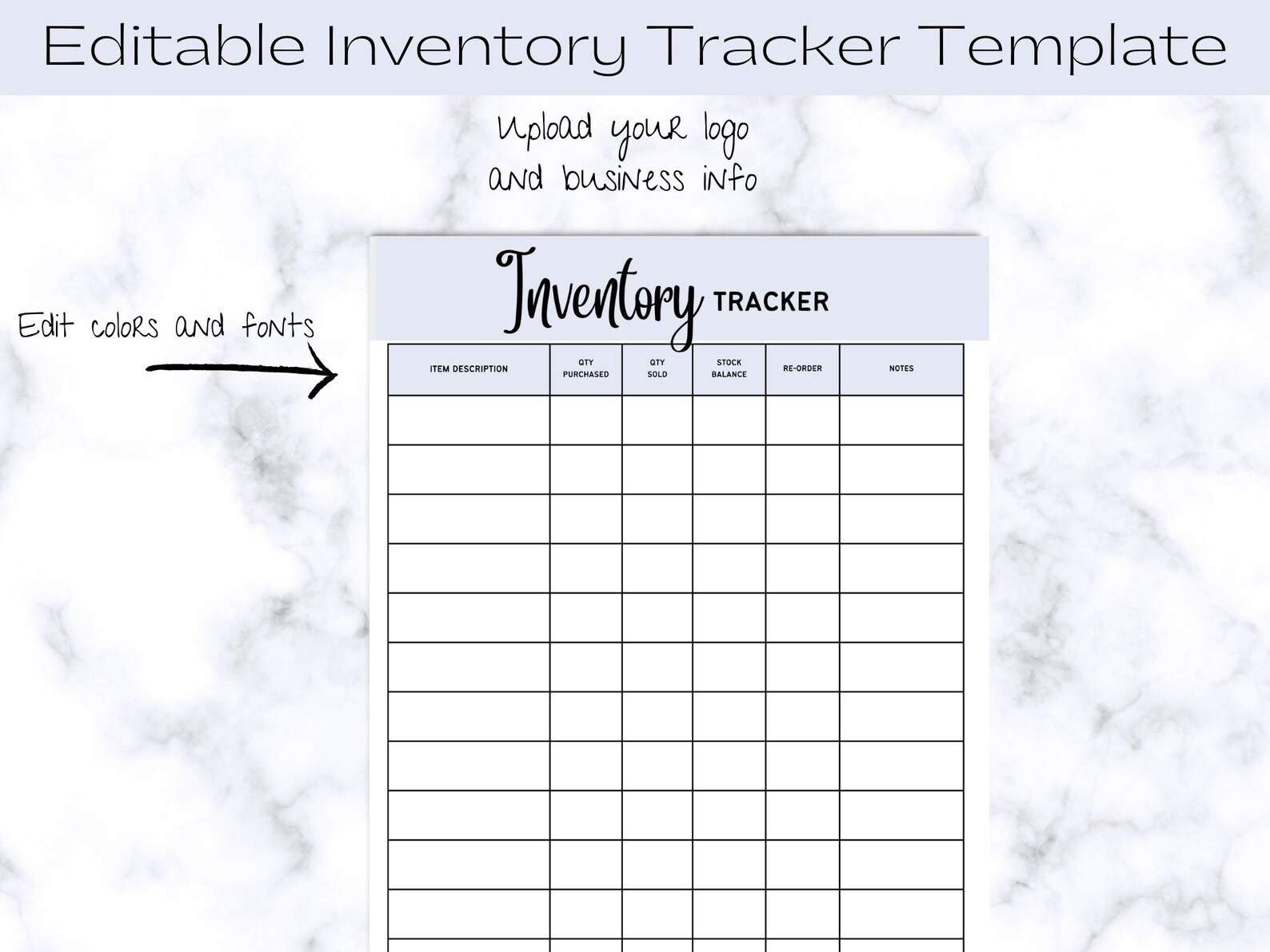 Editable Inventory Tracker, Printable Business Inventory Record ...