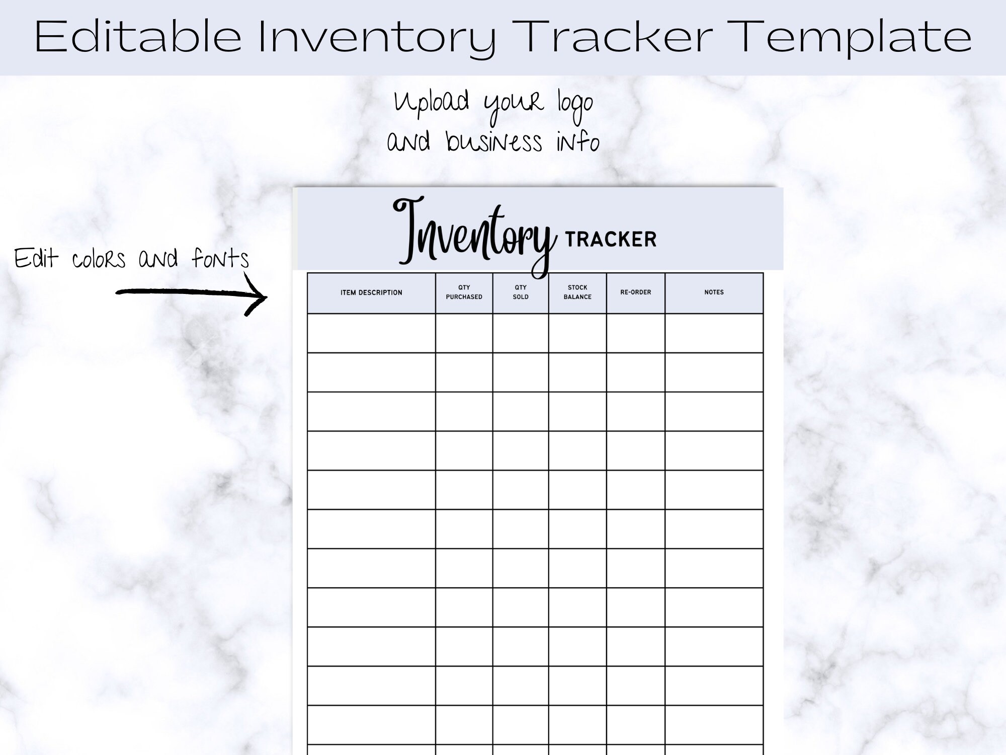 Editable Inventory Tracker, Printable Business Inventory Record ...