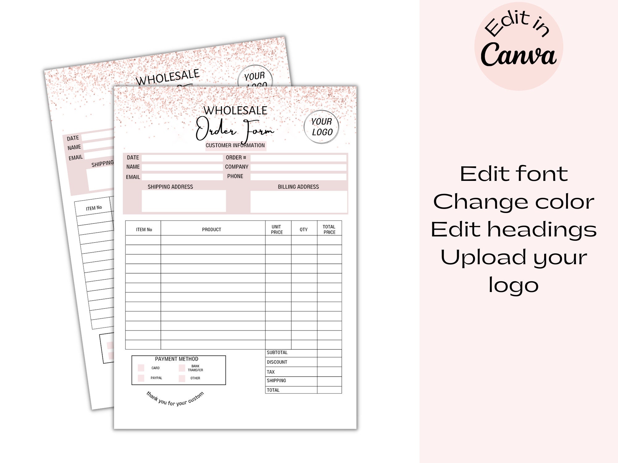 Wholesale Order Form Template, Canva Editable Order Sheet Template ...