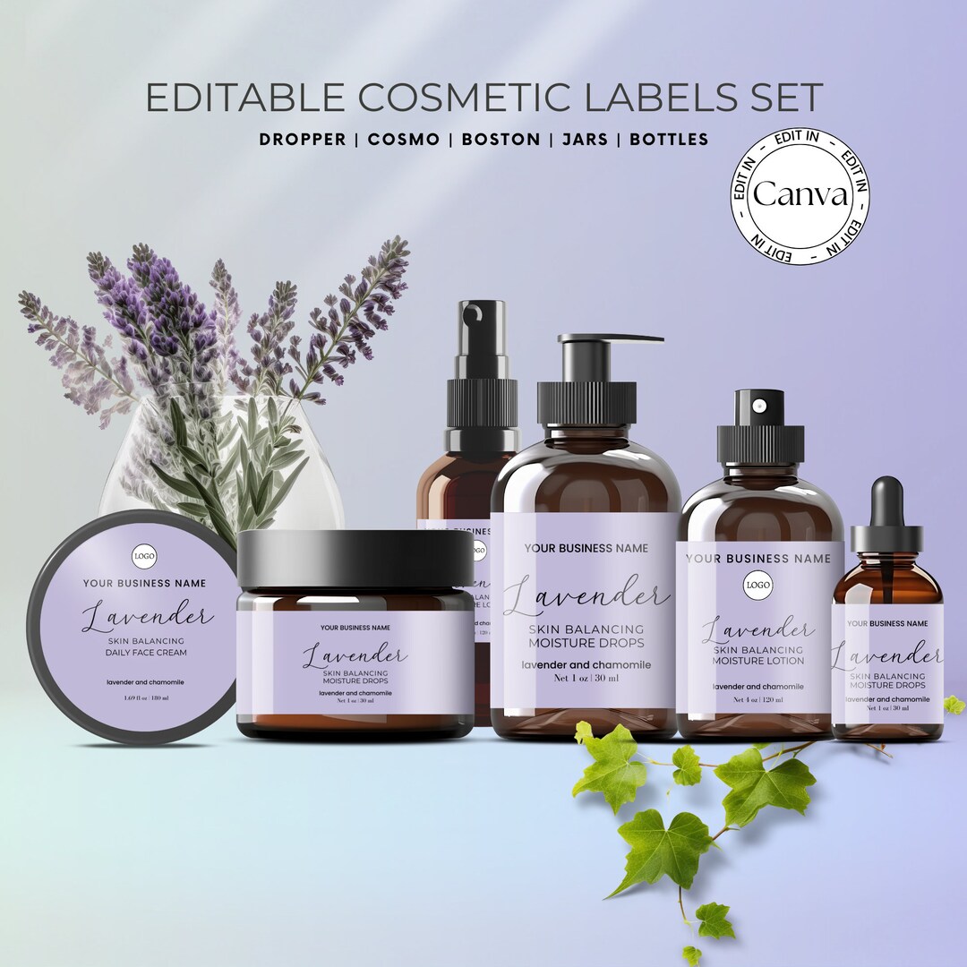 Cosmetic Bottle Labels Templates, Body Care Labels for Beauty Branding ...