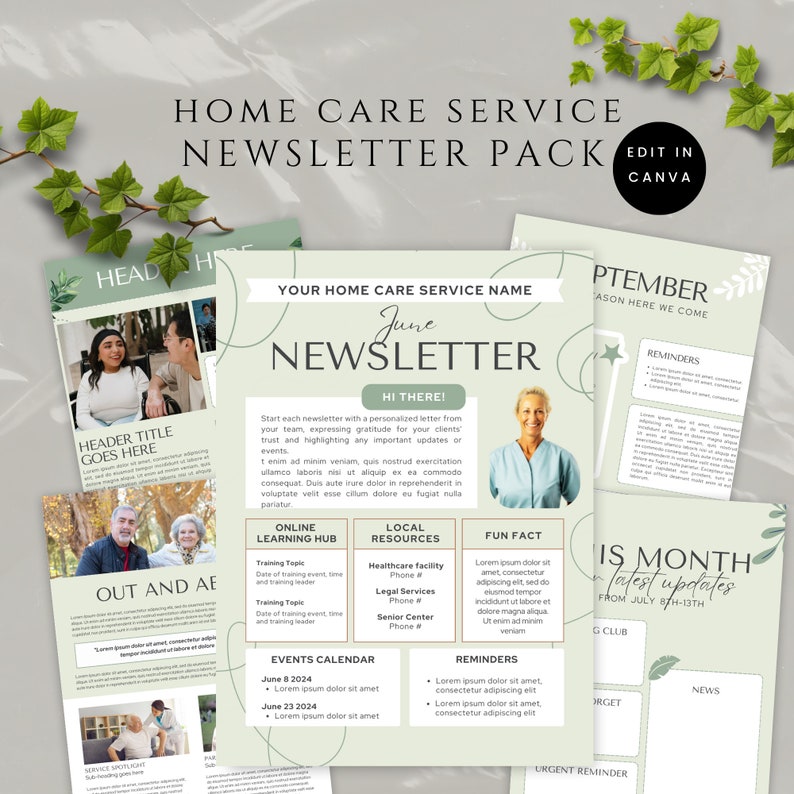 Home Care Service Newsletter Pack, Caregiver Newsletter Template ...