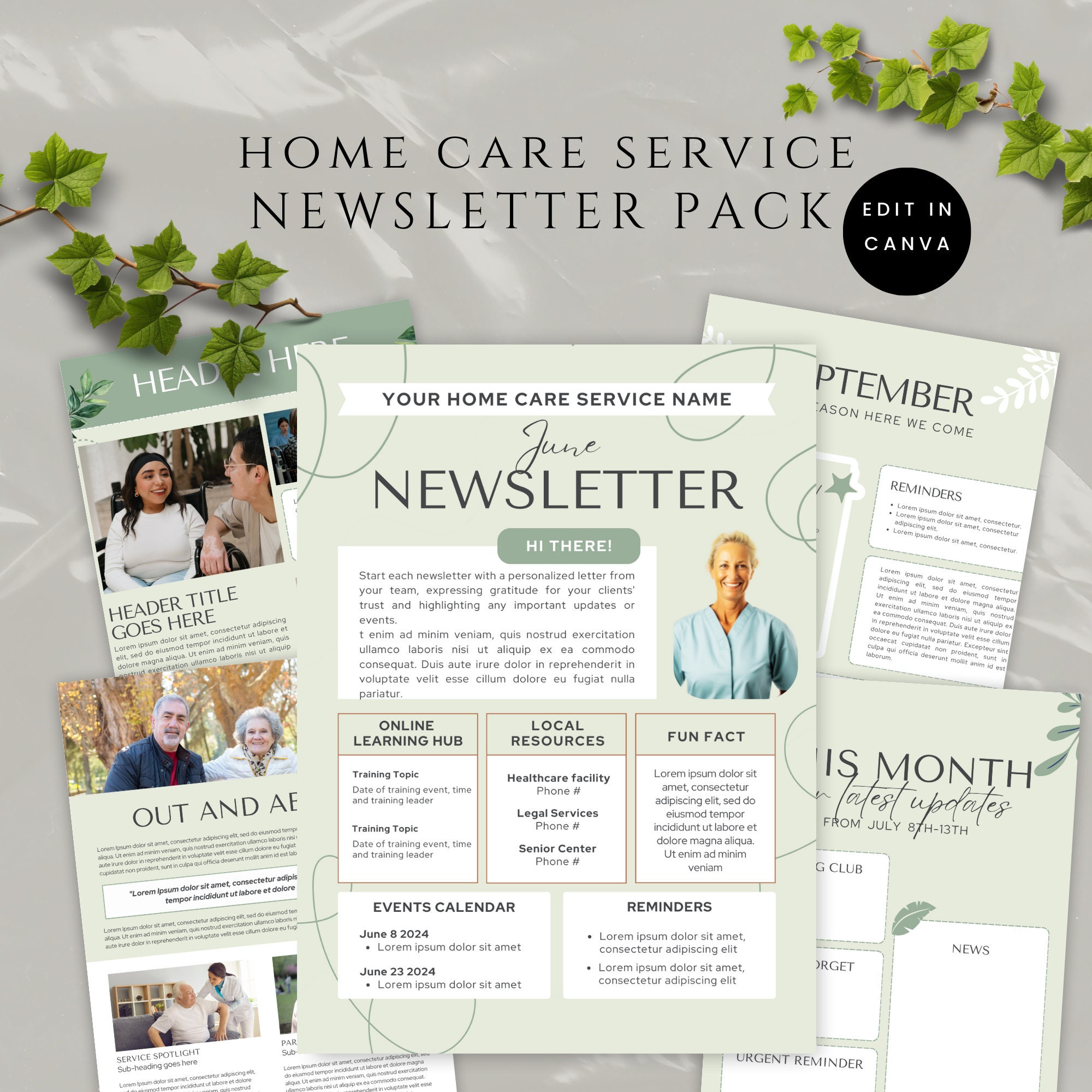 Home Care Service Newsletter Pack, Caregiver Newsletter Template ...