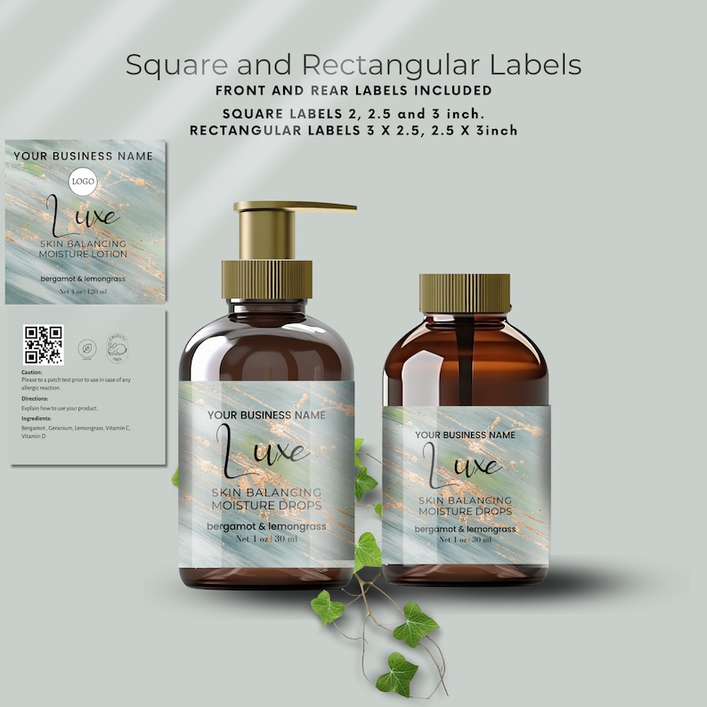 Cosmetic Bottle Labels Templates, Skincare Sticker Labels for Beauty ...