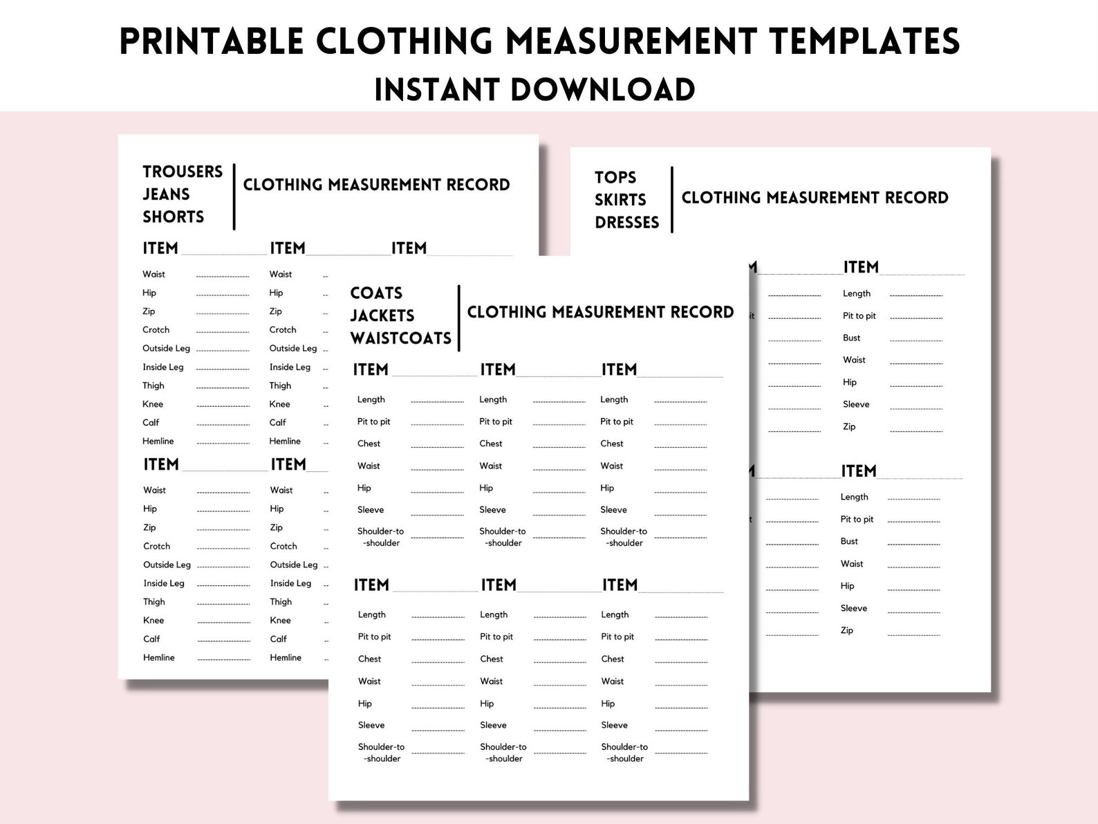 Printable Clothing Measurement Template | Reseller Measuring Record ...