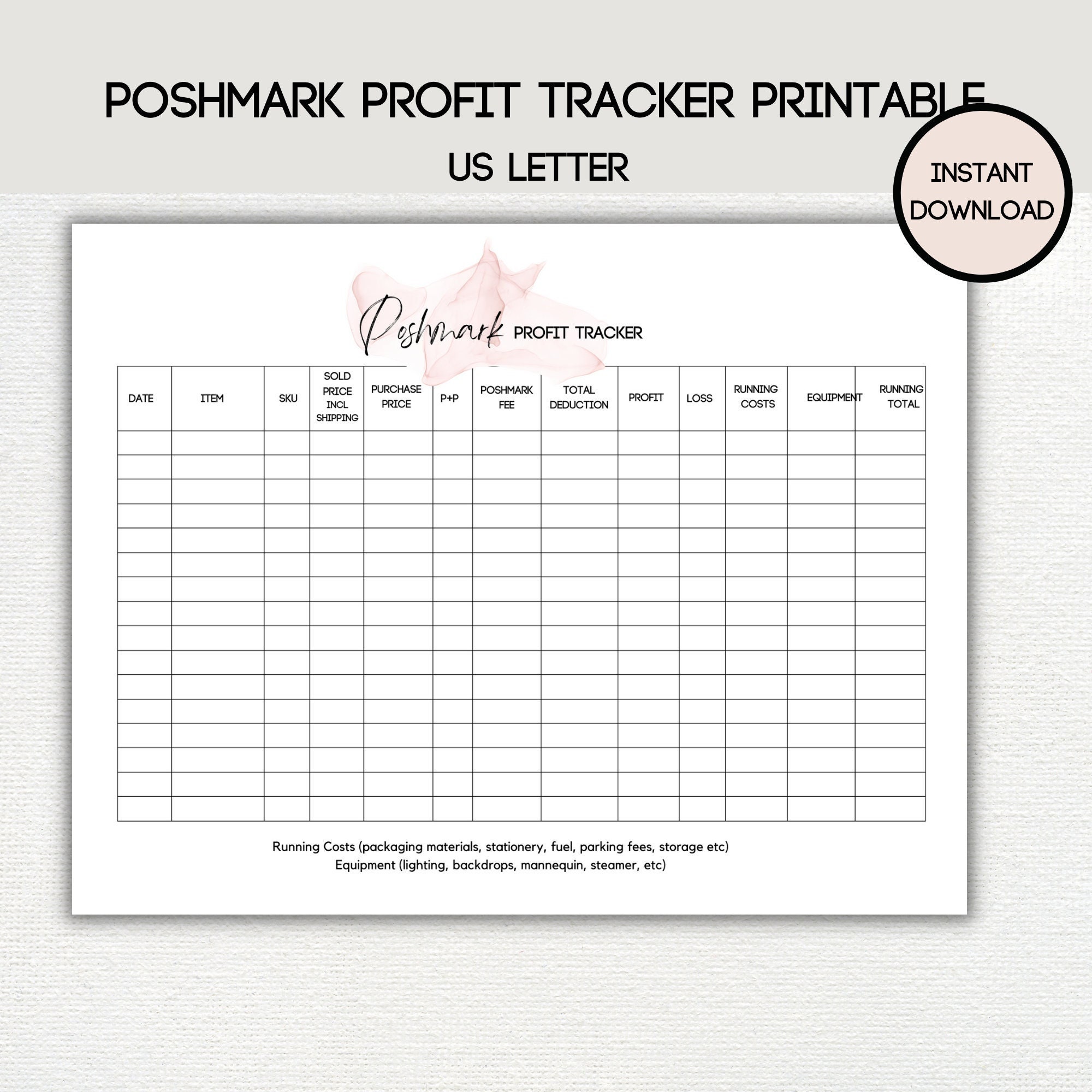 Poshmark Profit Tracker Printable, Instant Download, Reseller ...