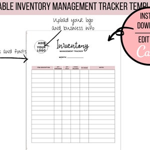 Editable Inventory Tracker, Printable Business Inventory Record ...