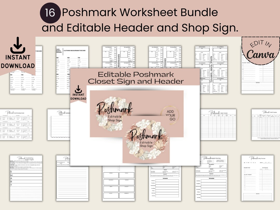 Poshmark Reseller Bundle, Printable Planner Worksheets, Editable Header ...