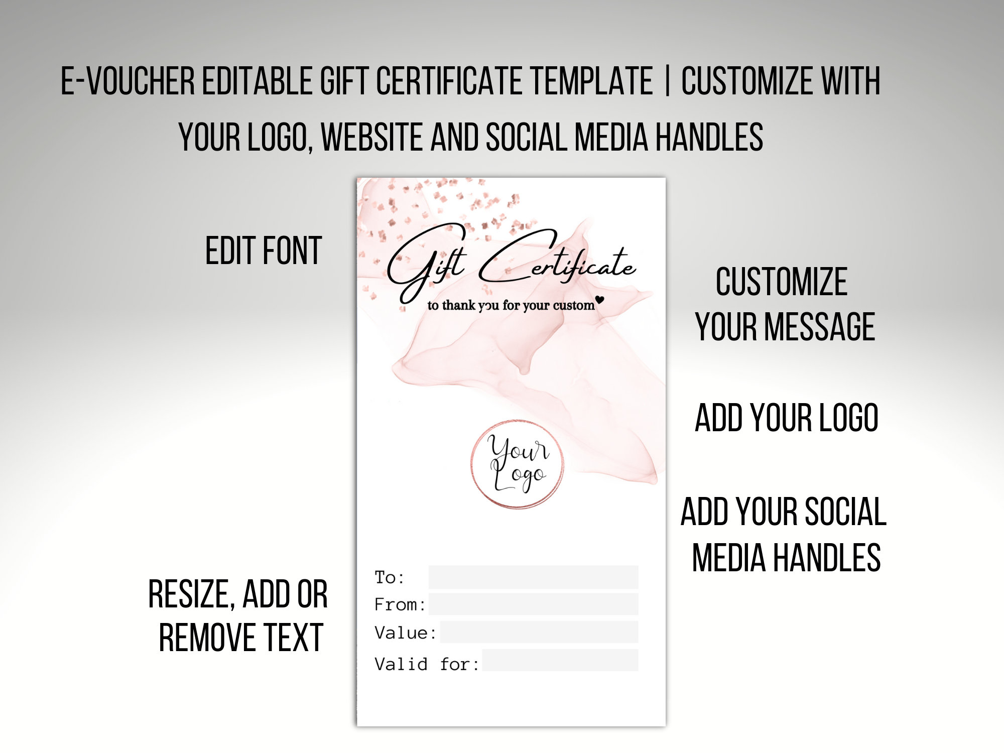 Business E-gift Certificate Template. Add Your Log. Virtual - Etsy