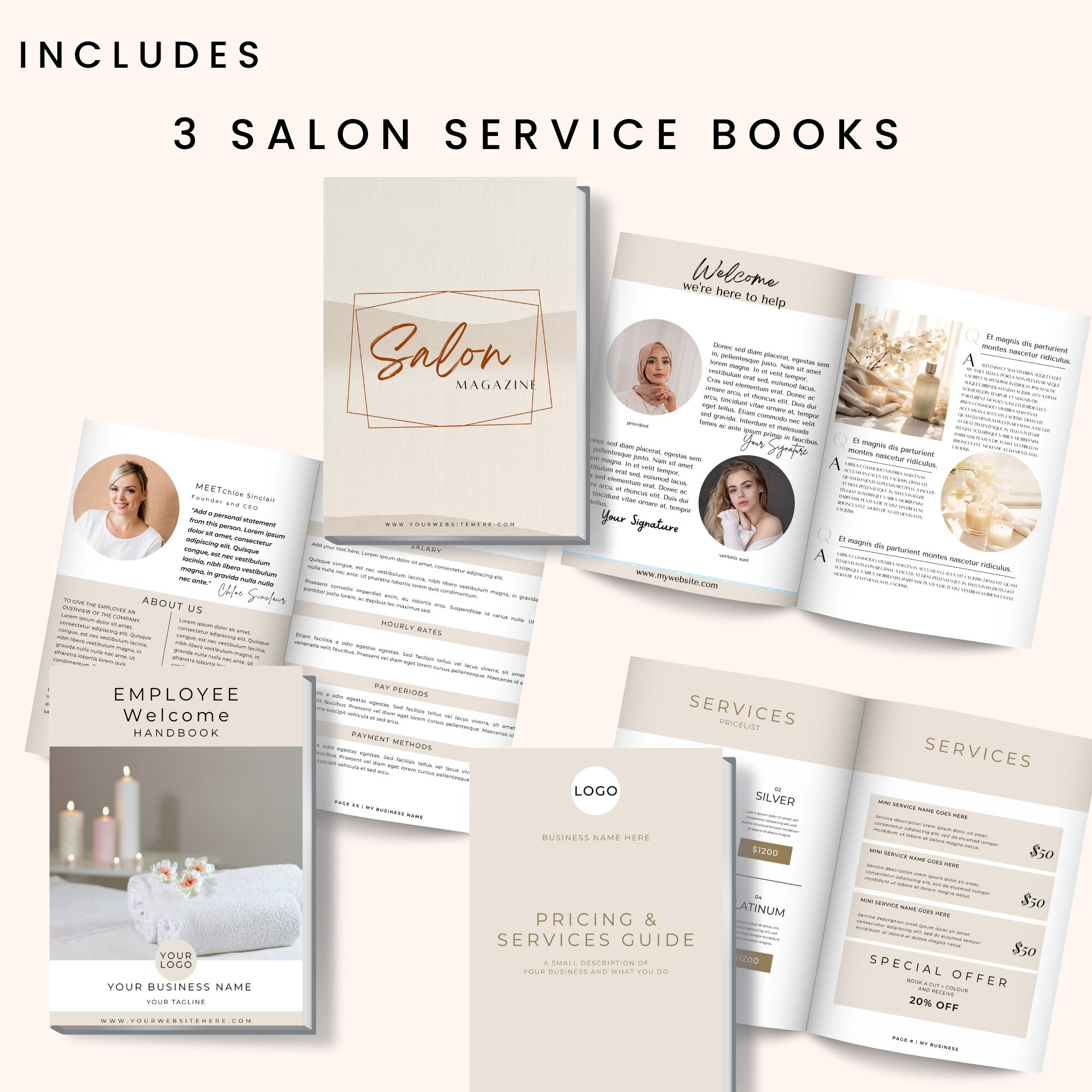 Beauty Salon Planner and Business Templates Pack, Instagram, Employee ...