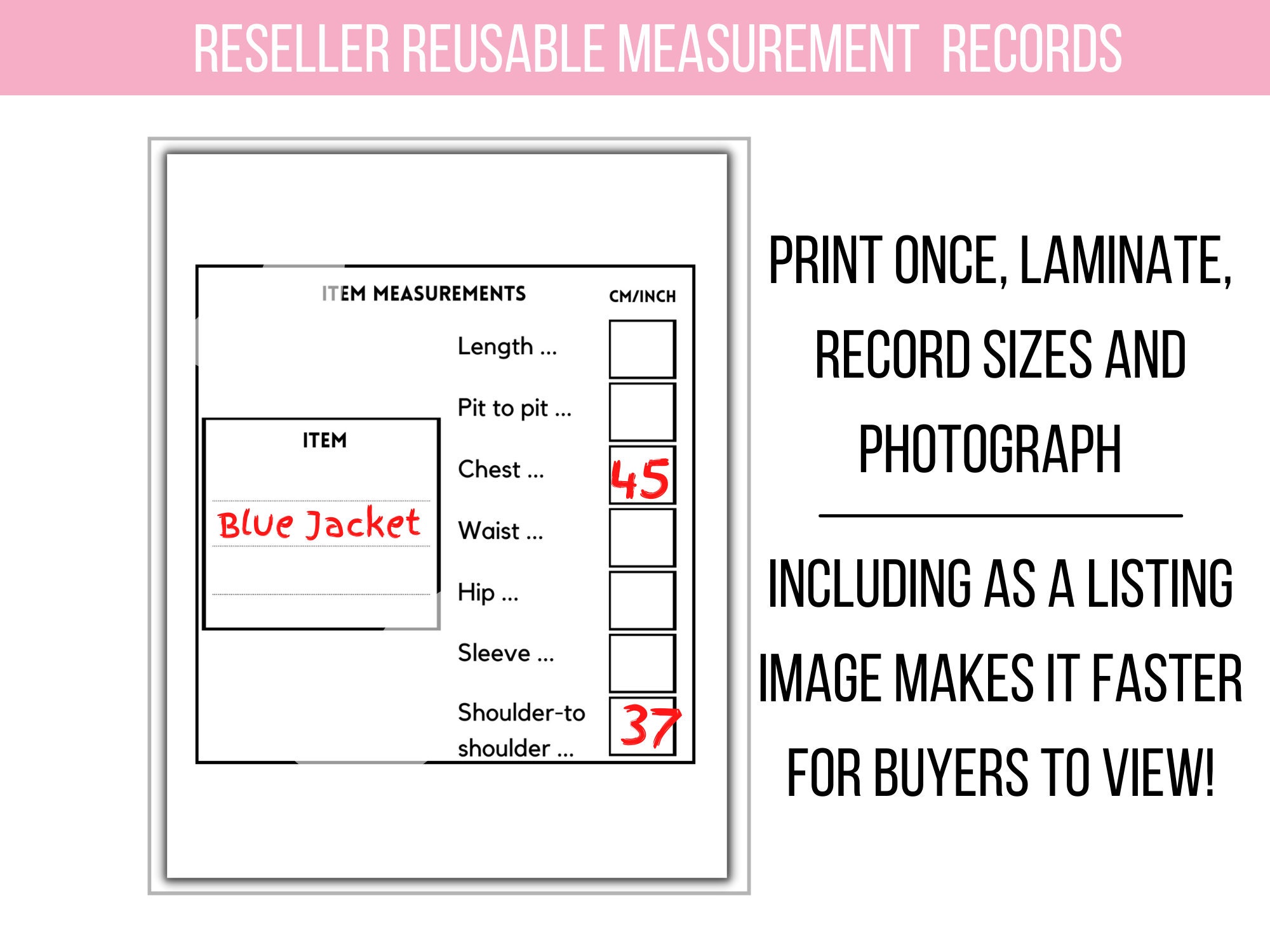 Clothing Measurement Re-usable Printables | Reseller Measuring Record ...