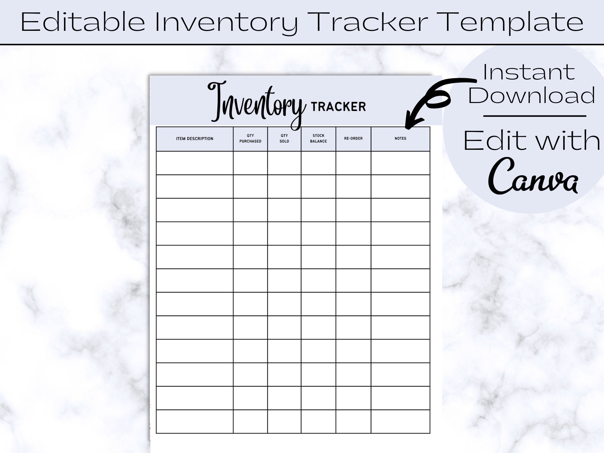 Editable Inventory Tracker, Printable Business Inventory Record ...